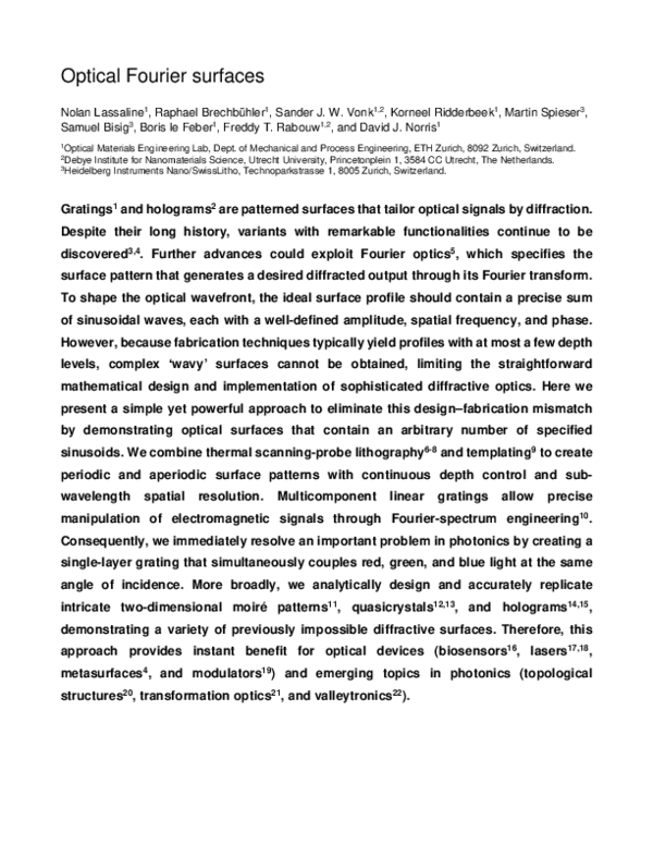 (PDF) Optical Fourier surfaces