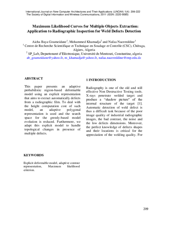Pdf Maximum Likelihood Curves For Multiple Objects Extraction Application To Radiographic