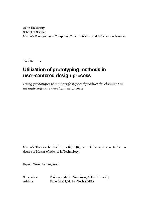 Pdf Utilization Of Prototyping Methods In User Centered Design Process