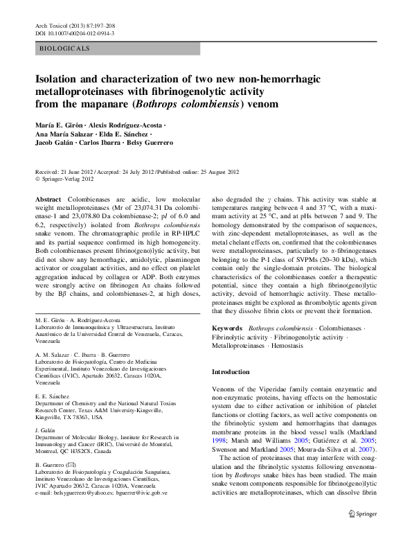 (PDF) Isolation and characterization of two new non-hemorrhagic ...