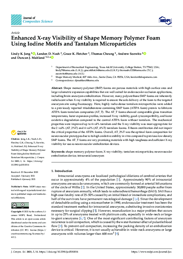 (PDF) Enhanced X-ray Visibility of Shape Memory Polymer Foam Using ...