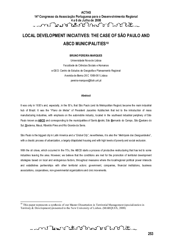 (PDF) Local Development Initiatives: the case of São Paulo and ABCD ...
