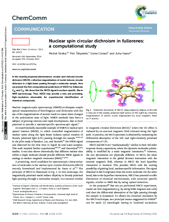 (PDF) Nuclear spin circular dichroism in fullerenes: a computational ...