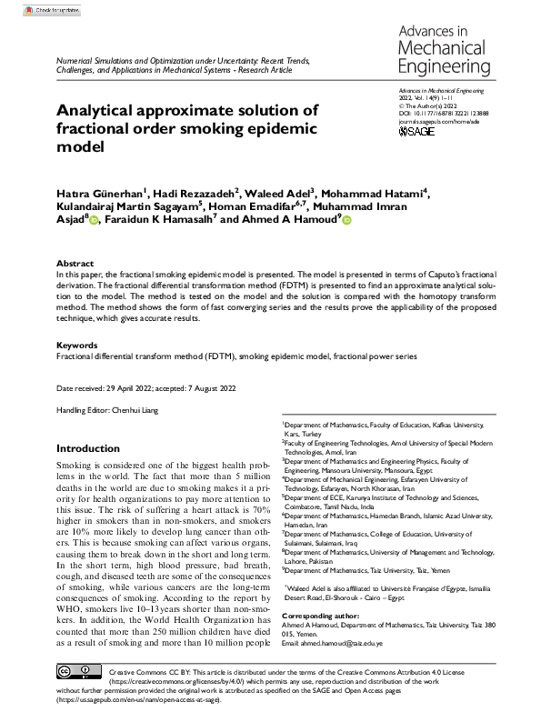 Pdf Analytical Approximate Solution Of Fractional Order Smoking Epidemic Model