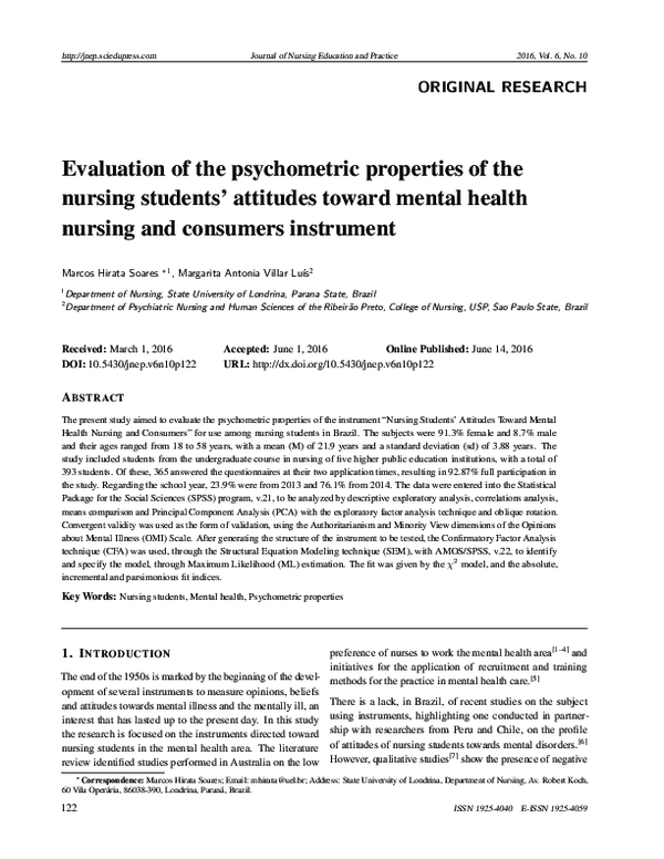 (PDF) Evaluation of the psychometric properties of the nursing students ...