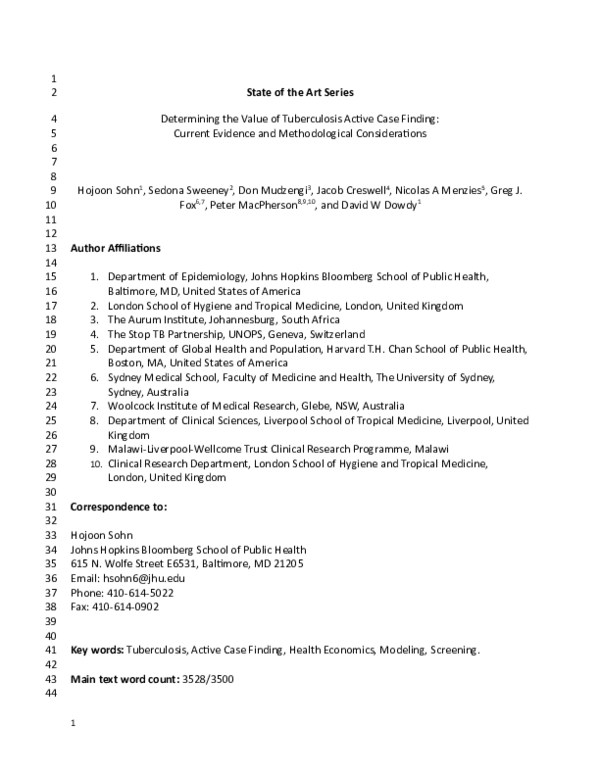(DOC) Determining the value of TB active case-finding: current evidence ...
