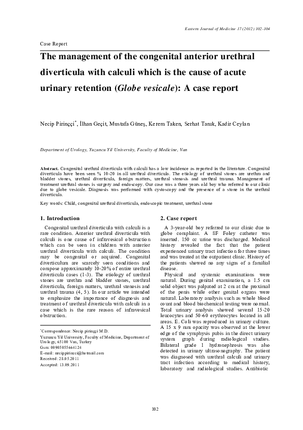 (PDF) The management of the congenital anterior urethral diverticula ...