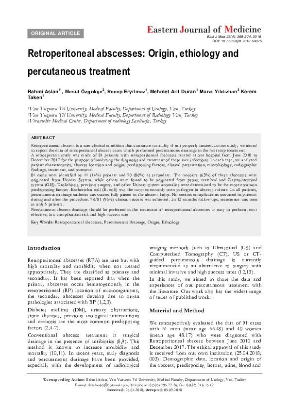 (PDF) Retroperitoneal Abscesses: Origin, Ethiology And Percutaneous ...