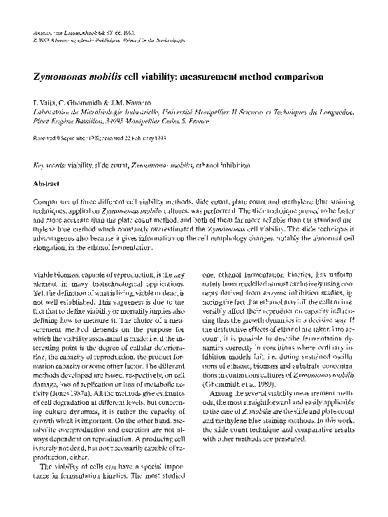 (PDF) Zymomonas mobilis cell viability: measurement method comparison