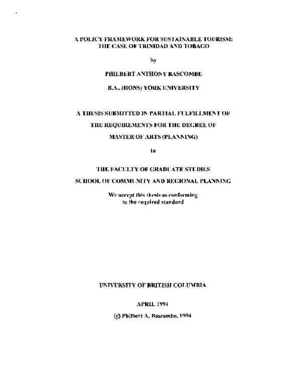 (PDF) A policy framework for sustainable tourism: the case of Trinidad ...