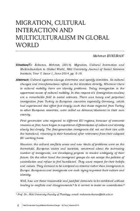 (PDF) Migration, Cultural Interaction and Multiculturalism in Global World