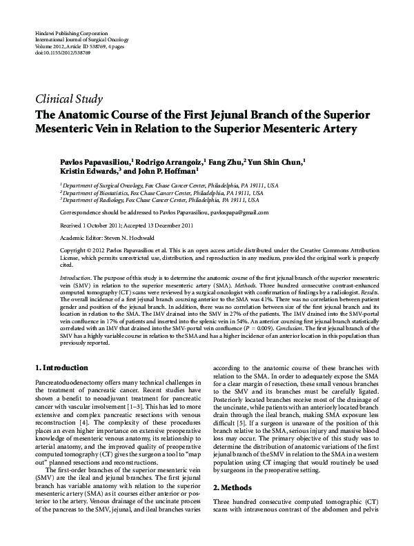 (PDF) The Anatomic Course of the First Jejunal Branch of the Superior ...