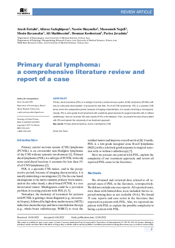 (PDF) Primary dural lymphoma: a comprehensive literature review and ...