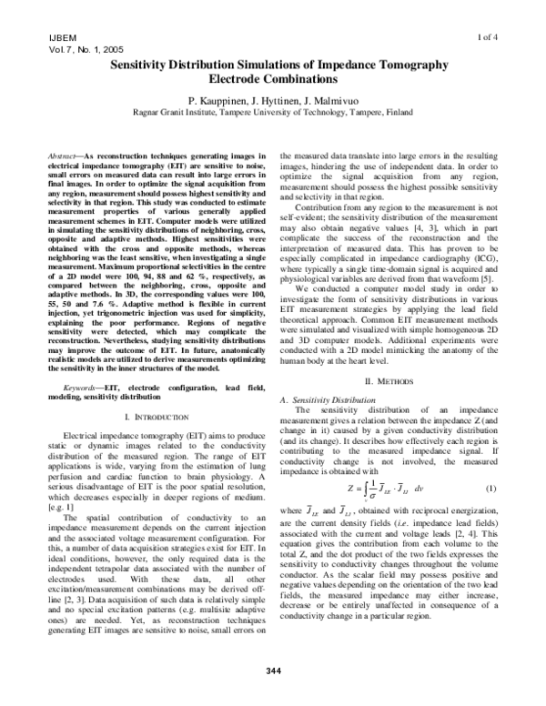 (PDF) Sensitivity distribution simulations of impedance tomography electrode combinations