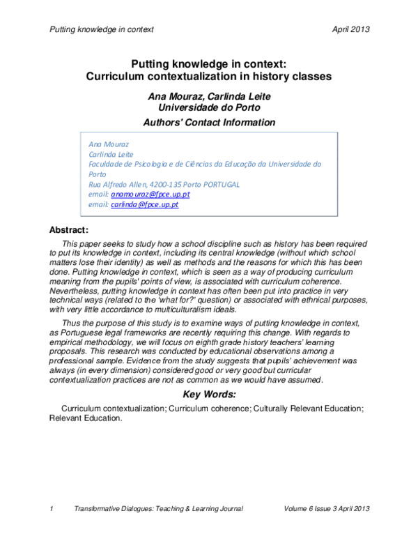 (PDF) Putting knowledge in context