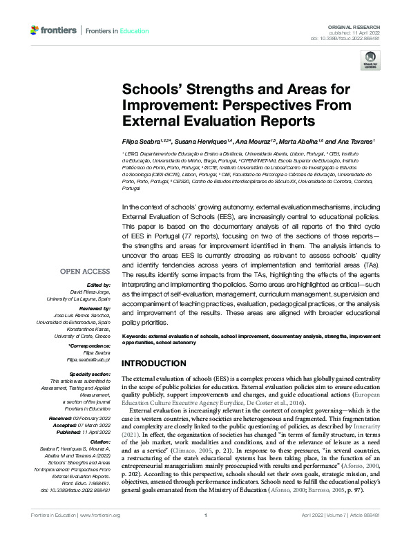 (PDF) Schools’ Strengths and Areas for Improvement: Perspectives From ...