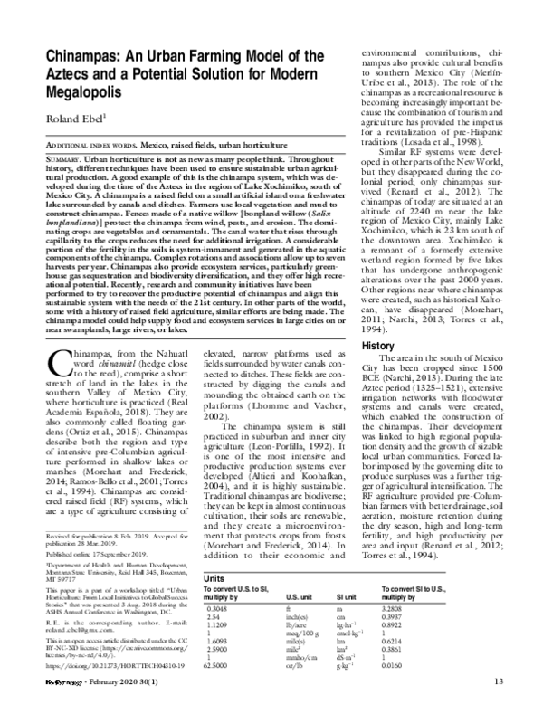 (PDF) Chinampas: An Urban Farming Model of the Aztecs and a Potential ...