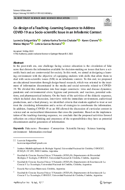 (PDF) Co-design of a Teaching–Learning Sequence to Address COVID‑19 as a Socio‑scientific Issue ...