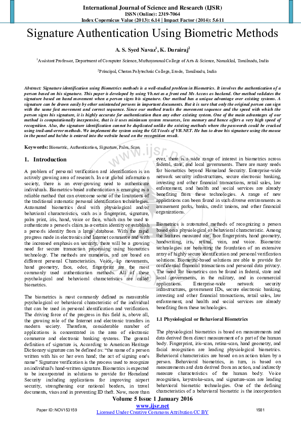 Pdf Signature Authentication Using Biometric Methods