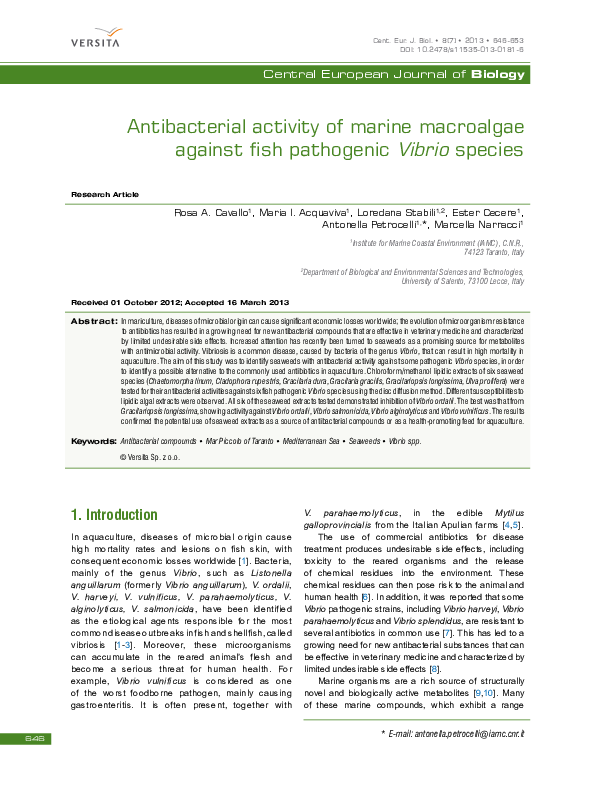 (PDF) Antibacterial activity of marine macroalgae against fish pathogenic Vibrio species ...