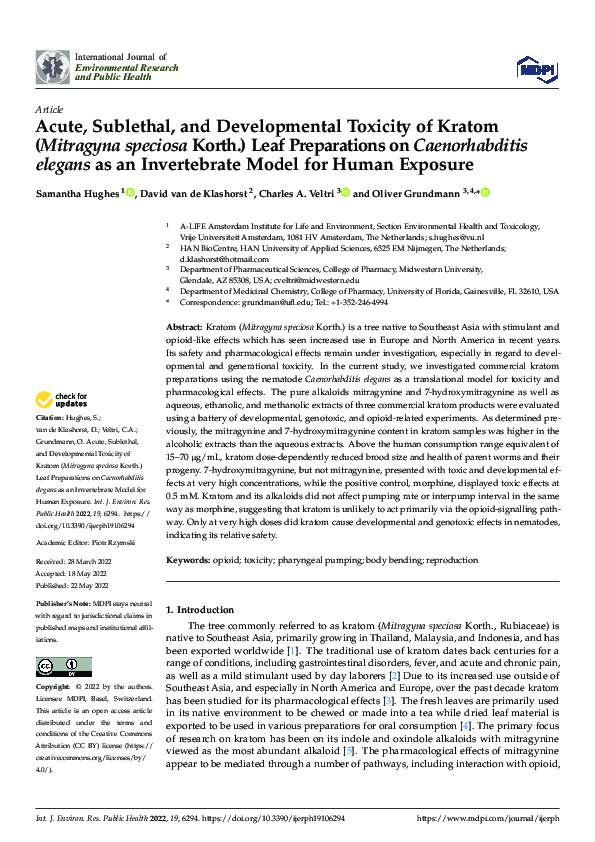 (PDF) Acute, Sublethal, and Developmental Toxicity of Kratom (Mitragyna ...
