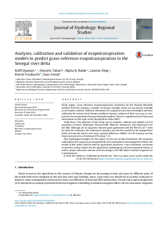Pdf Analyses Calibration And Validation Of Evapotranspiration Models To Predict Grass