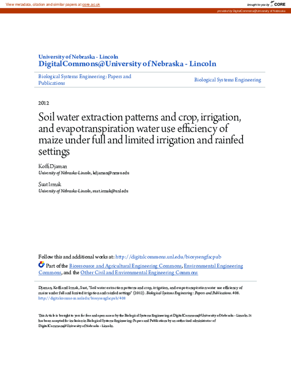 (PDF) Soil Water Extraction Patterns and Crop, Irrigation, and Evapotranspiration Water Use ...