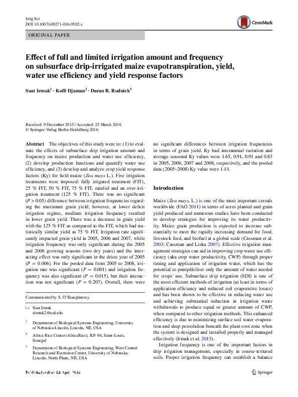 (PDF) Effect of full and limited irrigation amount and frequency on subsurface drip-irrigated ...