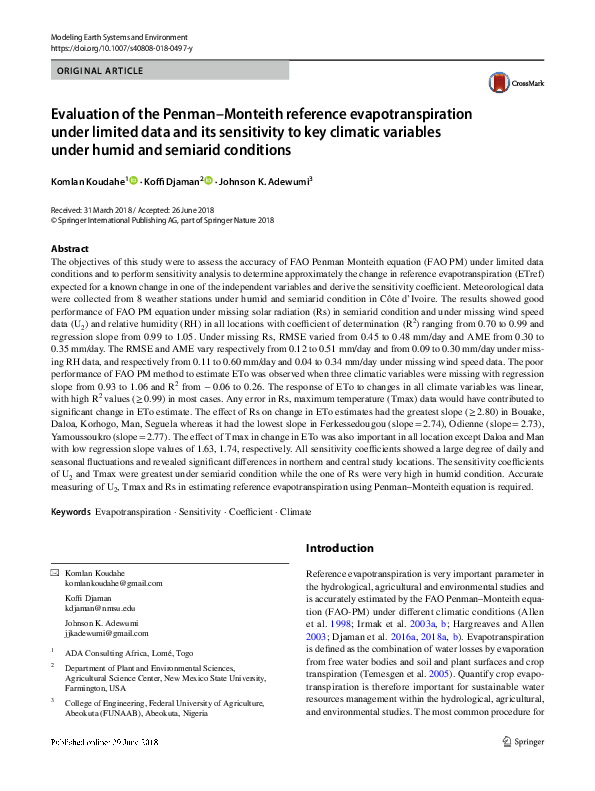 (PDF) Evaluation of the Penman–Monteith reference evapotranspiration ...