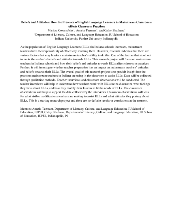 (PDF) Beliefs and Attitudes: How the Presence of English Language Learners in Mainstream ...