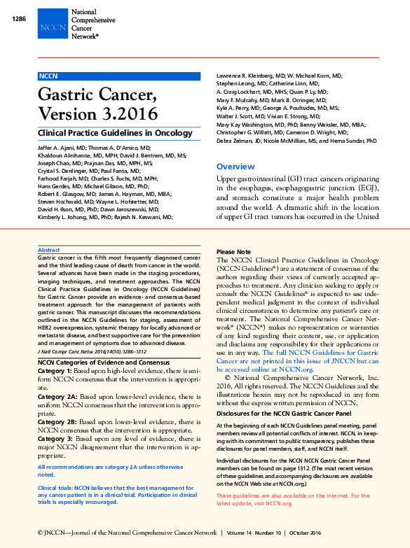 (PDF) Gastric Cancer, Version 3.2016, NCCN Clinical Practice Guidelines in Oncology