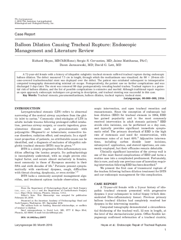 Pdf Balloon Dilation Causing Tracheal Rupture Endoscopic Management And Literature Review