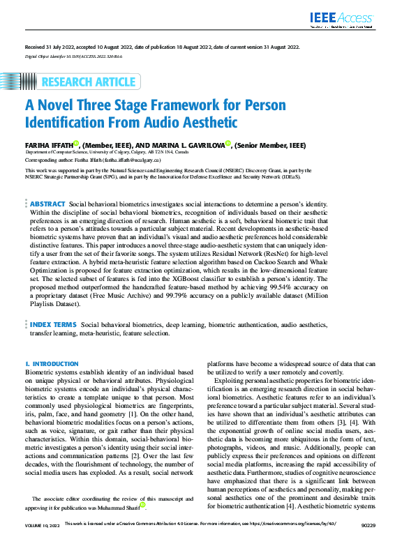 (PDF) A Novel Three Stage Framework for Person Identification From Audio Aesthetic