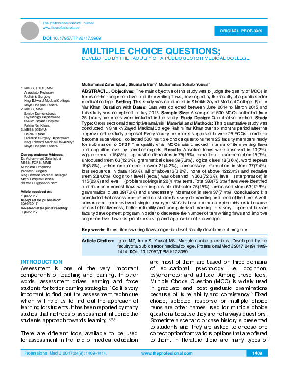 (PDF) Multiple Choice Questions