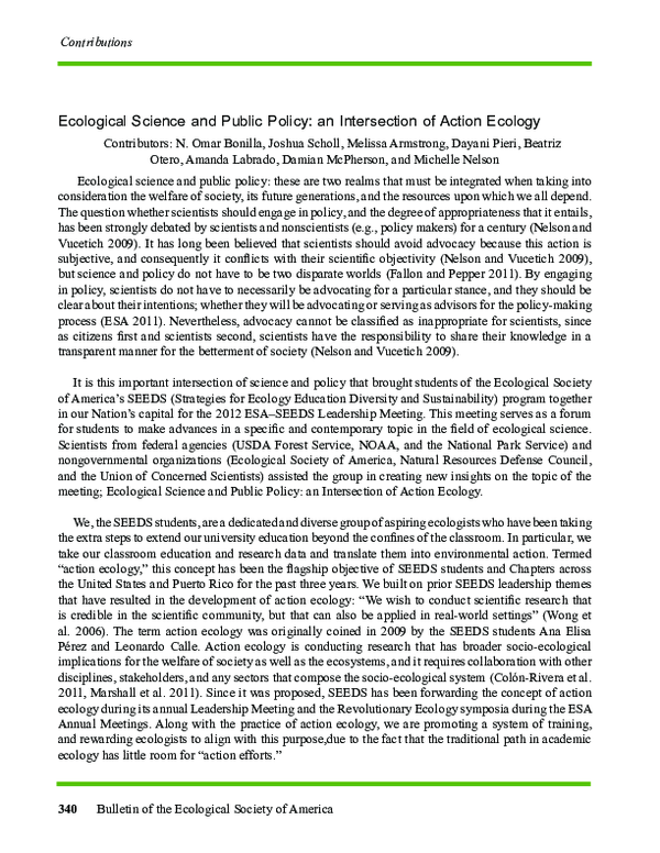 (PDF) Ecological Science and Public Policy: an Intersection of Action ...