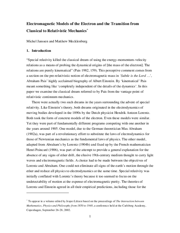(PDF) Electromagnetic models of the electron and the transition from ...