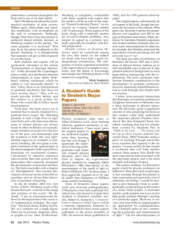 (PDF) A Student's Guide to Einstein's Major Papers