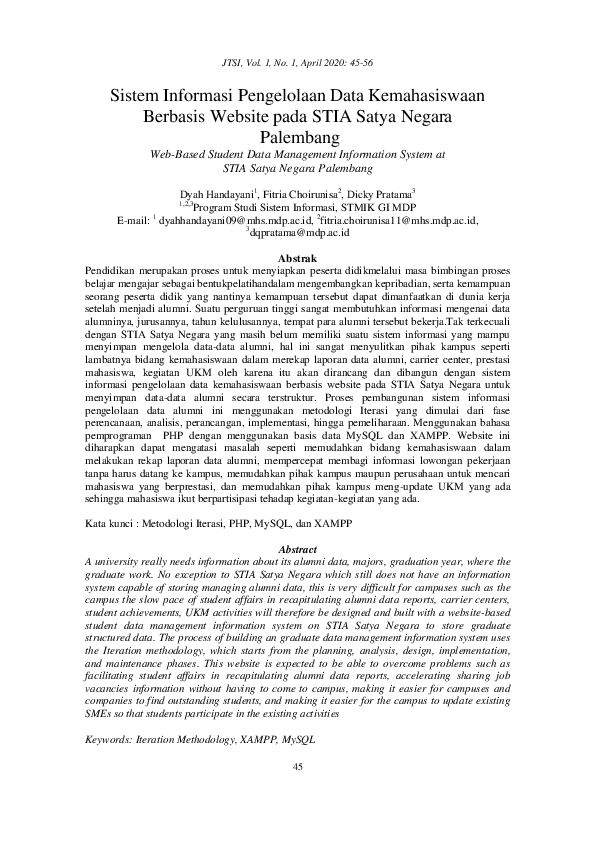 (PDF) Sistem Informasi Pengelolaan Data Kemahasiswaan Berbasis Website pada STIA Satya Negara ...