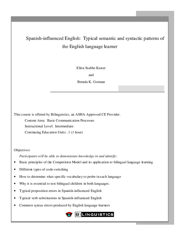 (PDF) Spanish-influenced English: Typical semantic and syntactic ...
