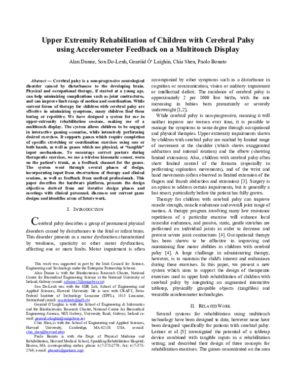 (PDF) Upper Extremity Rehabilitation of Children with Cerebral Palsy using Accelerometer ...