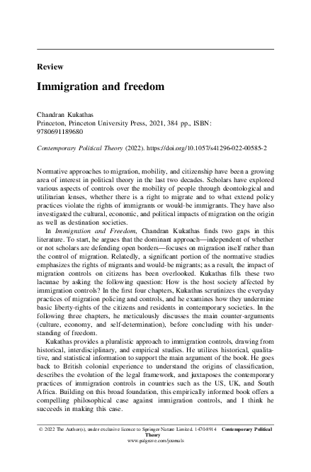 (PDF) Immigration and freedom