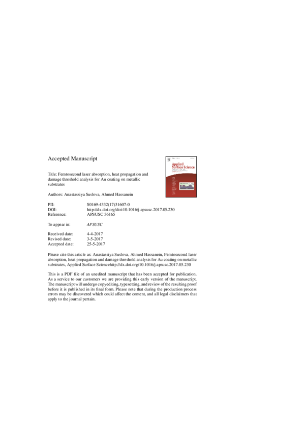 (PDF) Femtosecond laser absorption, heat propagation, and damage ...