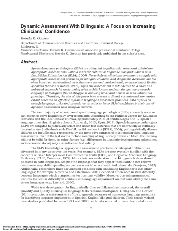 (PDF) Dynamic Assessment With Bilinguals: A Focus on Increasing ...