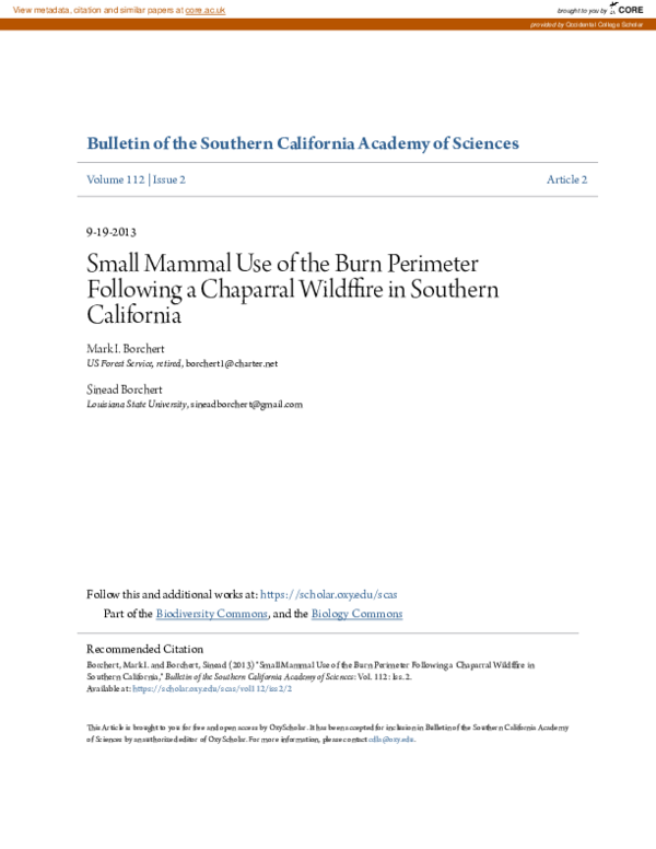 (PDF) Small Mammal Use of the Burn Perimeter Following a Chaparral ...