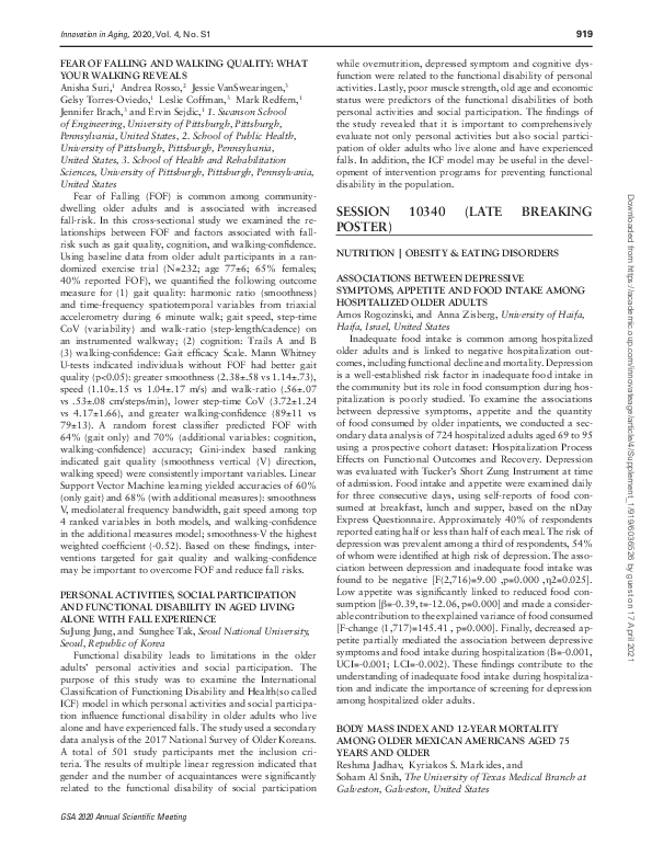 (PDF) Fear of Falling and Walking Quality: What Your Walking Reveals