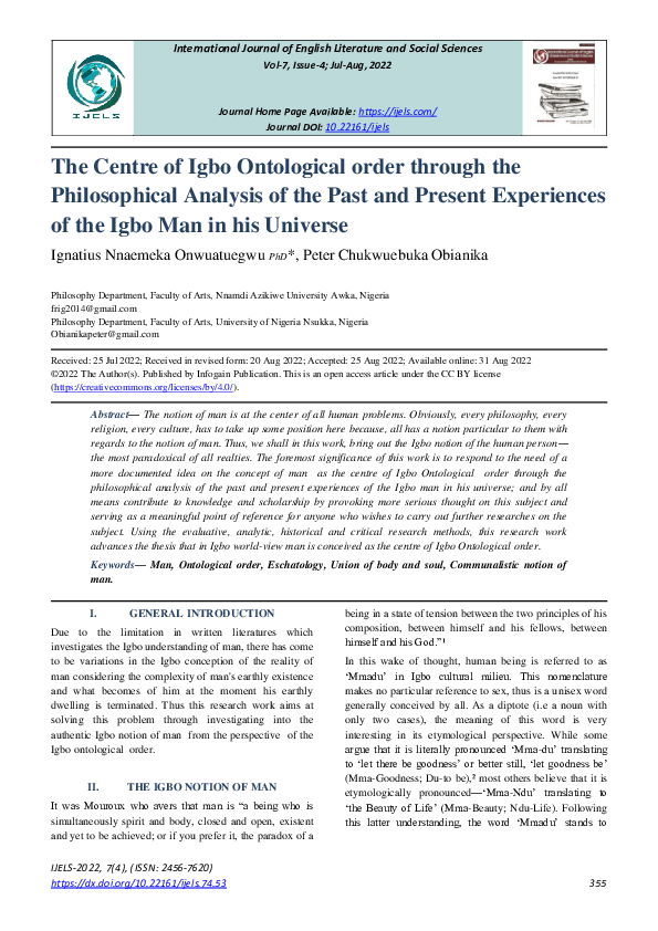 (PDF) The Centre of Igbo Ontological order through the Philosophical ...