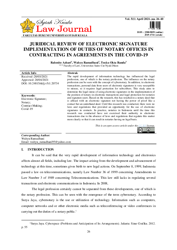 (PDF) Juridical Review of Electronic Signature Implementation of Duties ...