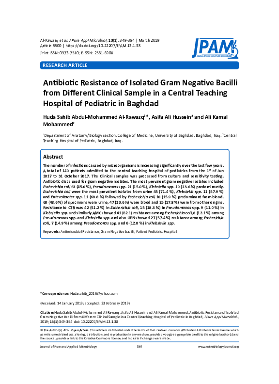 (PDF) Antibiotic Resistance of Isolated Gram Negative Bacilli from Different Clinical Sample in ...