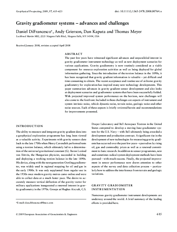 (PDF) Gravity gradiometer systems - advances and challenges
