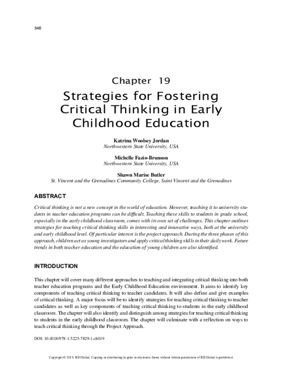 (PDF) Strategies for Fostering Critical Thinking in Early Childhood Education